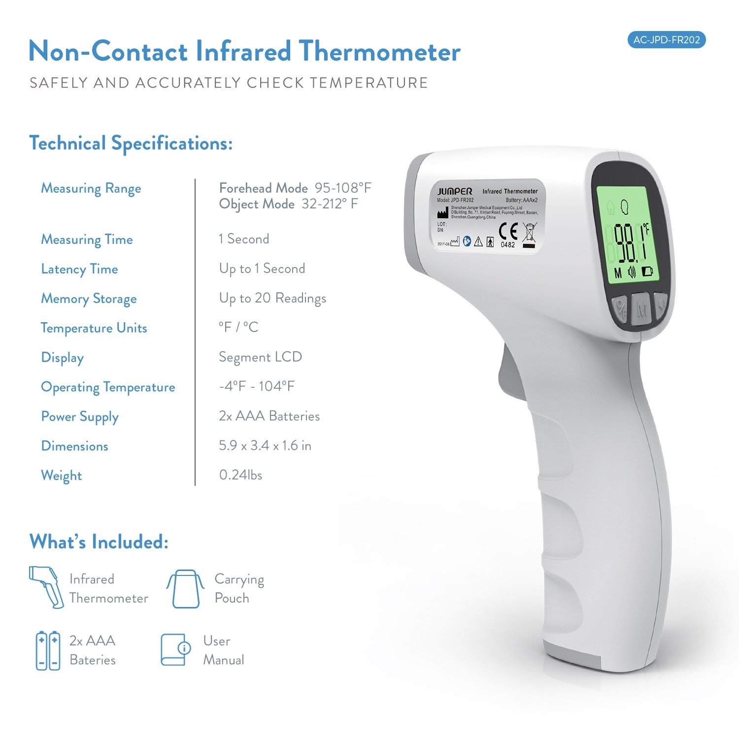 Jumper JPD-FR202 Non-Contact Infrared Thermometer – Digital Telecom Technology Limited
